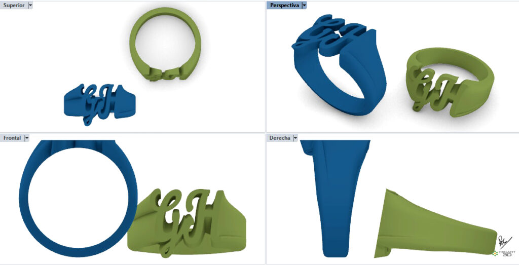 Anillo Sello 2 Letras formato Stl y Obj PACART3D