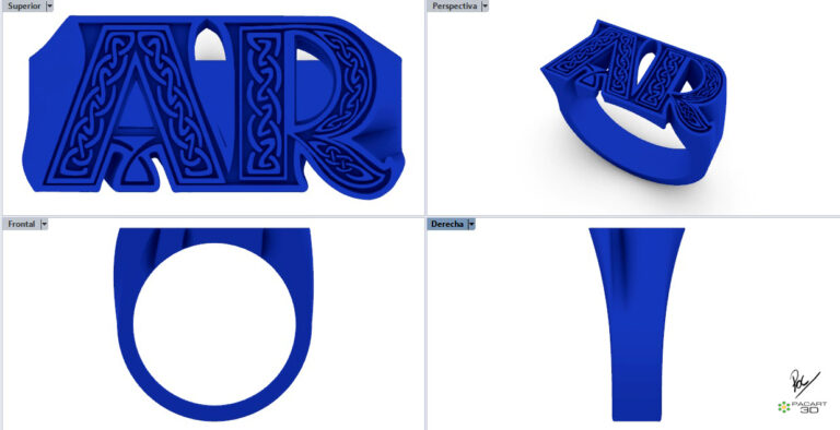 Modelado de anillos de iniciales para joyería - PACART3D