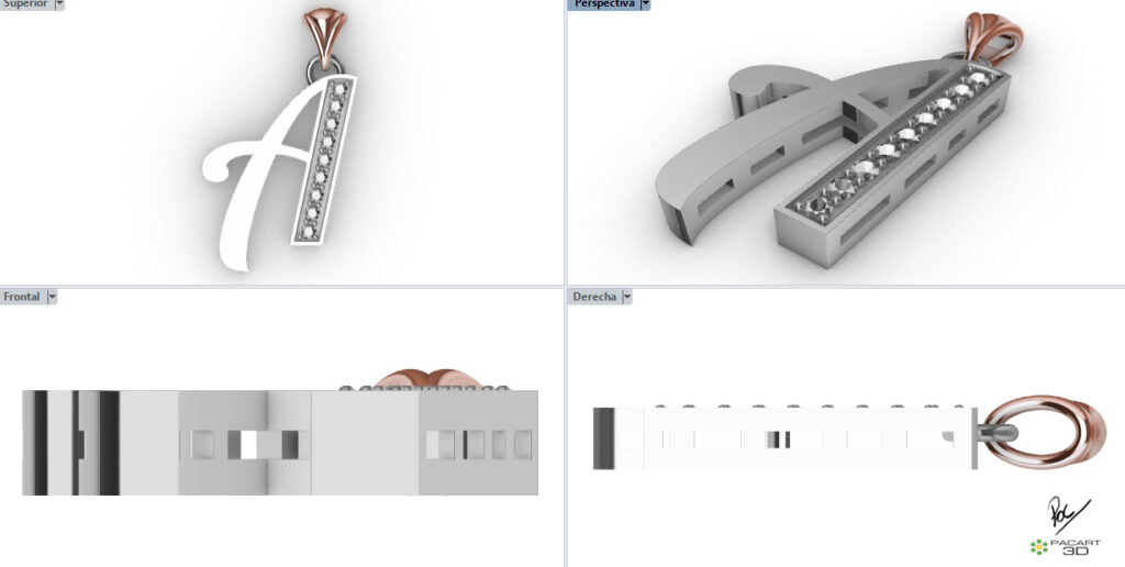 Dije de letra con diamantes letra A Stl y Obj - PACART3D