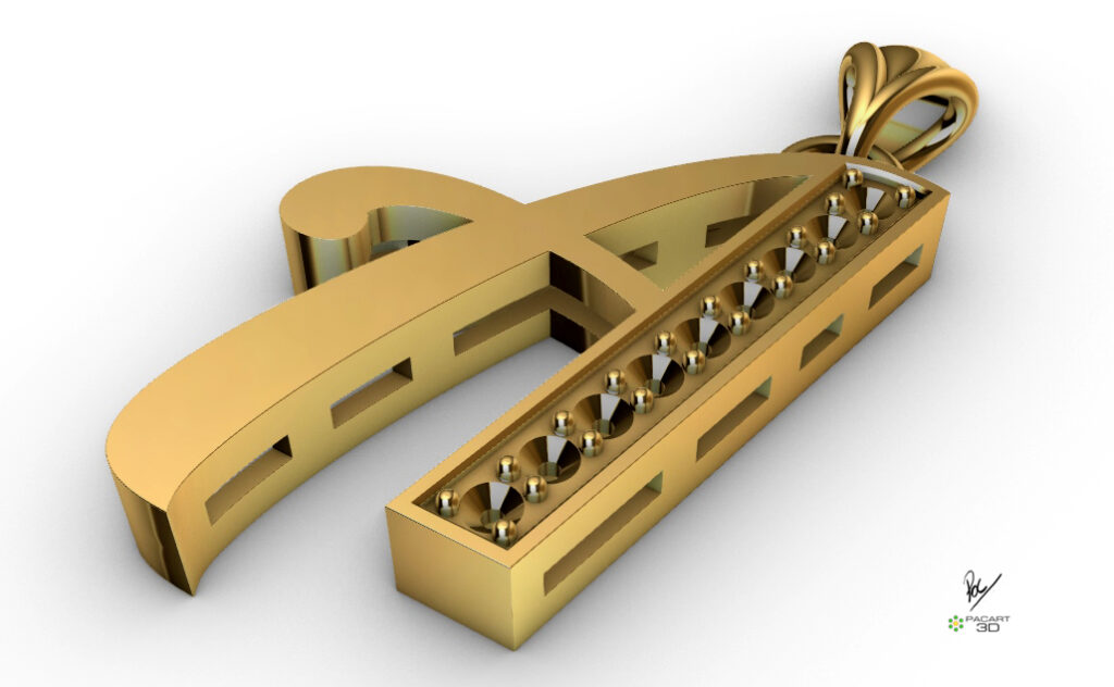 Dije de letra con diamantes letra A Stl y Obj - PACART3D